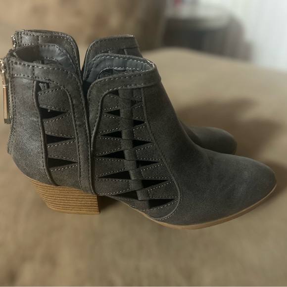 Qupid | Shoes | Qupid Boots Gray Booties With Brown Heel | Poshmark